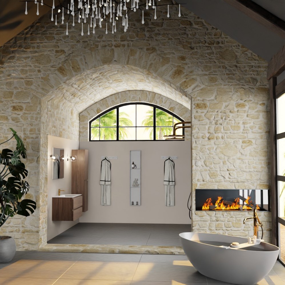 AIVY 80cm mueble de baño Mocha. Lavabo Talc solid surface Centro 1 ...