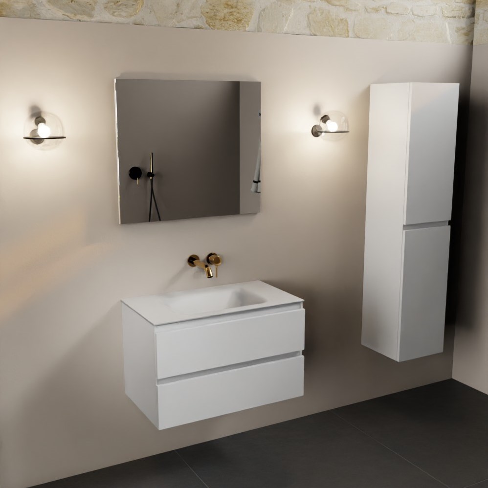 AIVY 80cm badmeubel Talc, wastafel Talc solid surface midden zonder ...