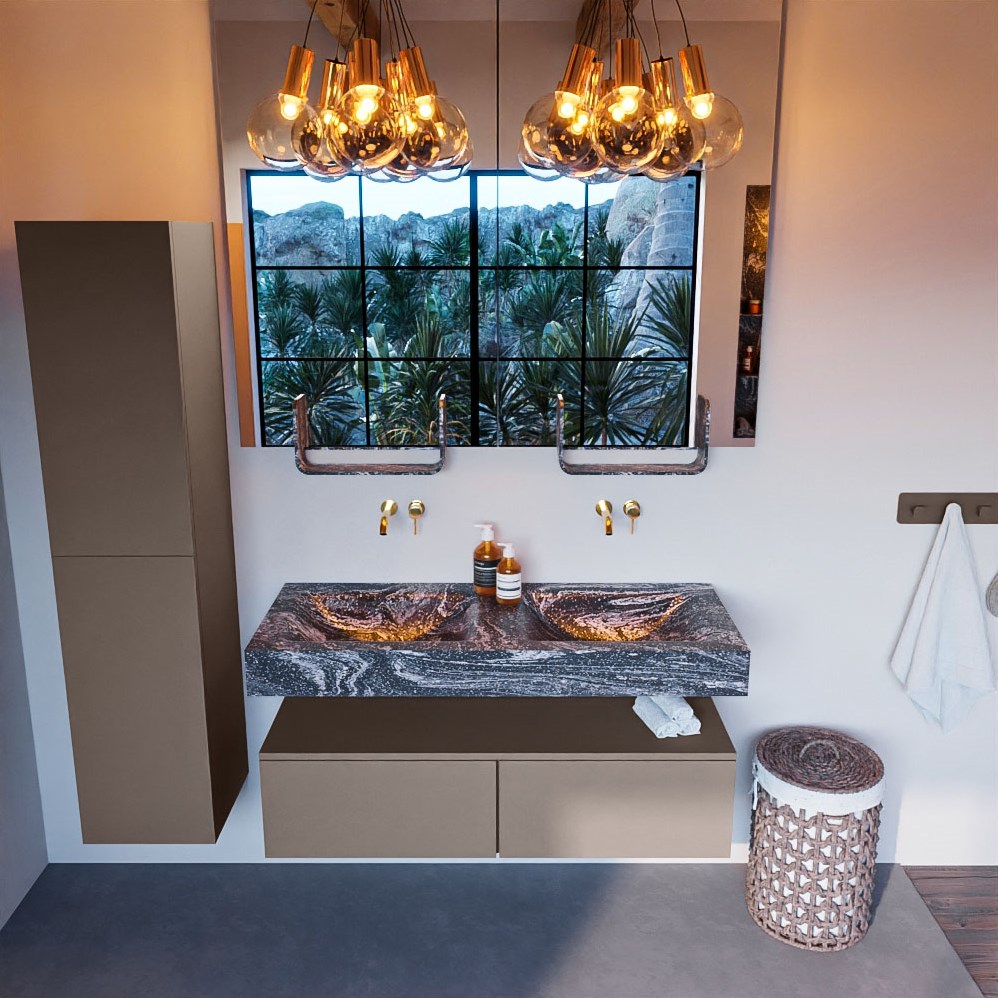 ALAN-DLUX 120cm mueble de baño Smoke 2 cajones. Lavabo CLOUD Doble sin ...