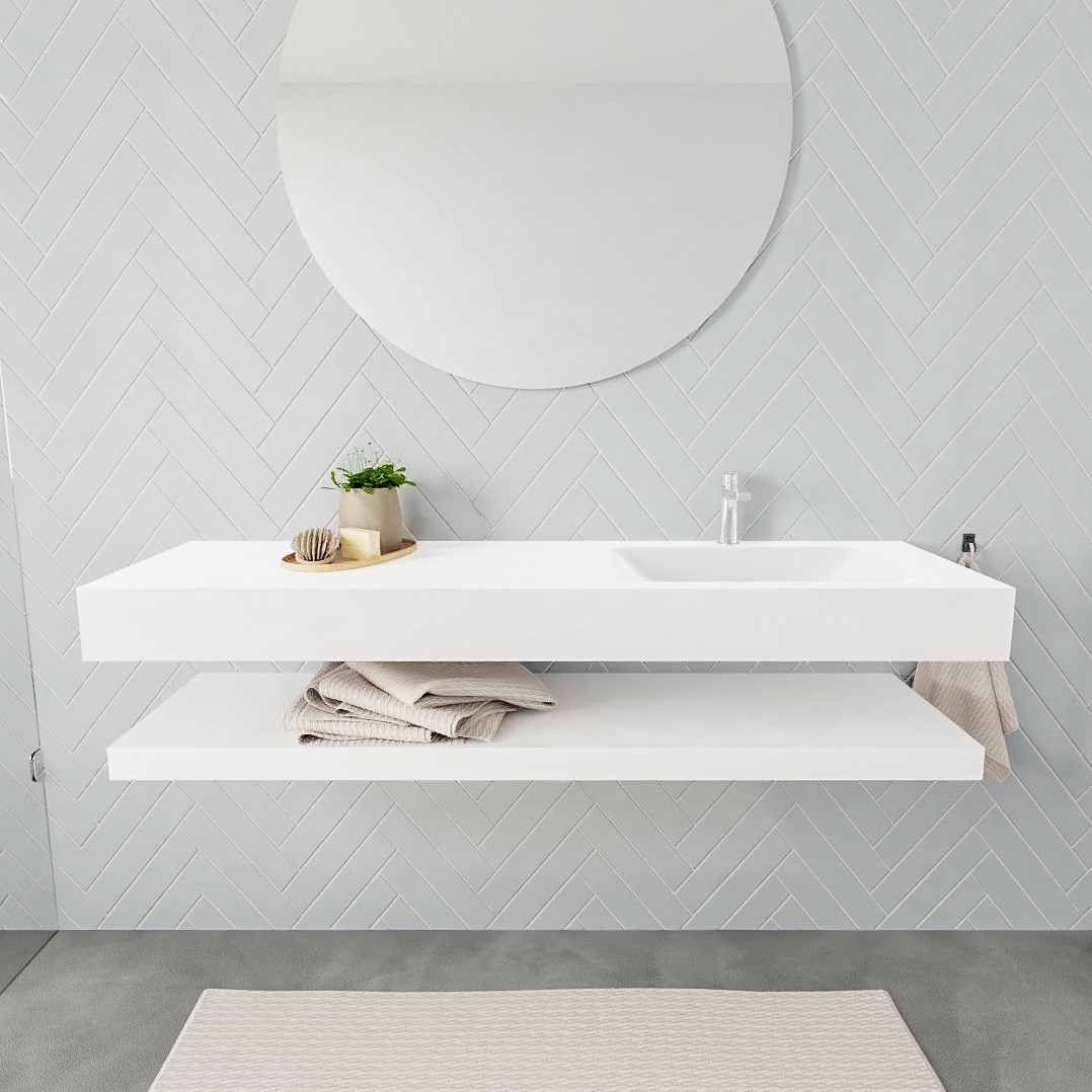 ALAN badmeubel 150 solid surface planchet talc vrijhangend wastafel ...