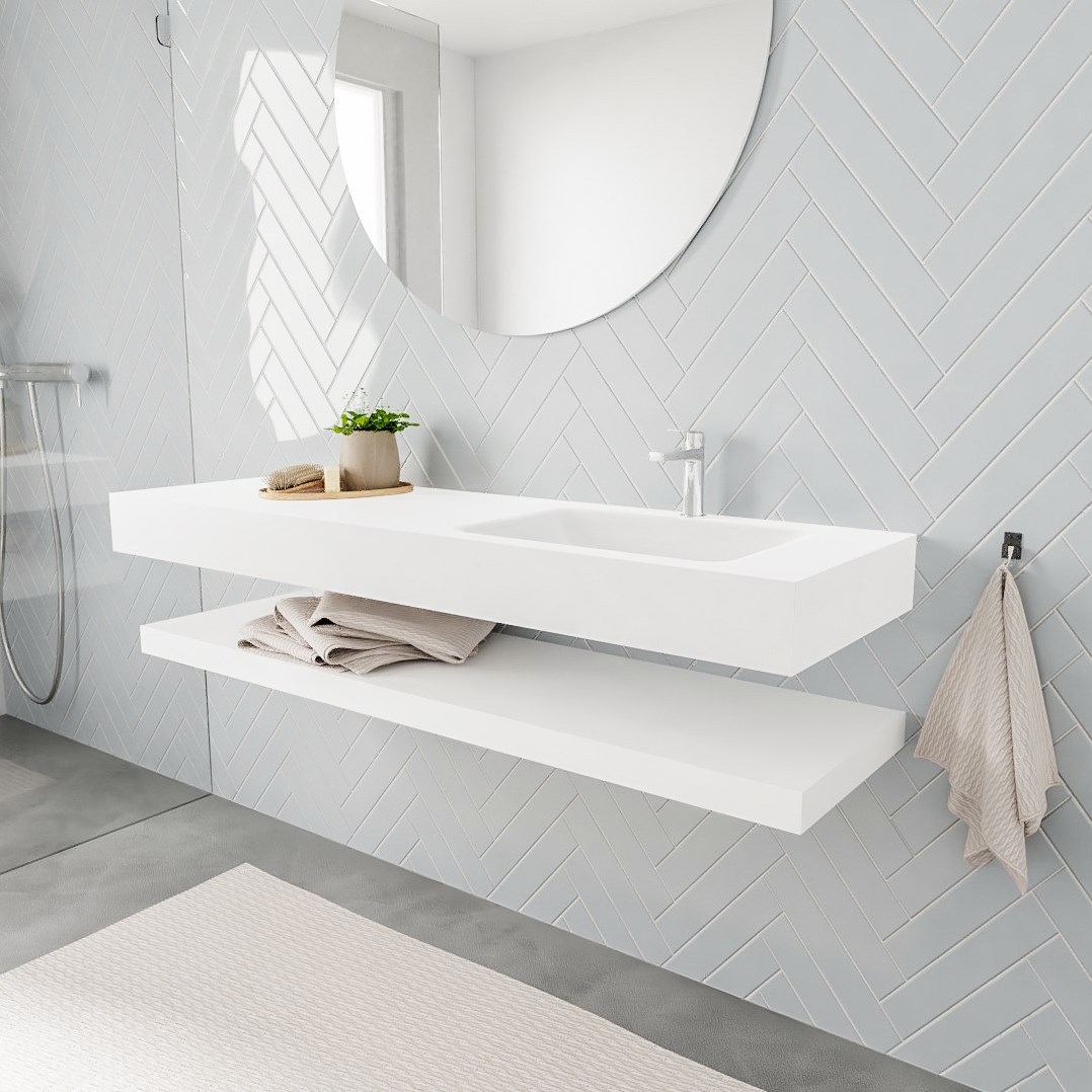 ALAN badmeubel 150 solid surface planchet talc vrijhangend wastafel ...
