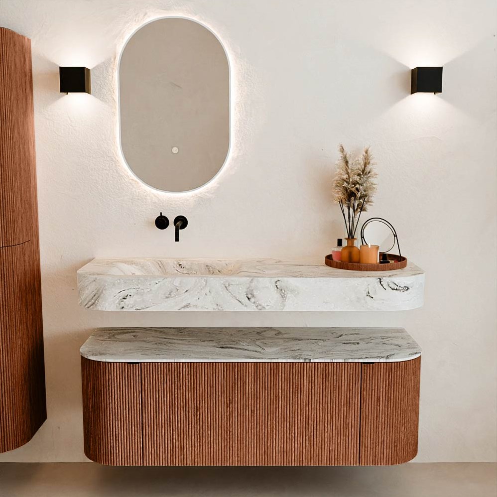 THOR-DLUX 130cm bathroom vanity set curve left + right color Ruby with ...