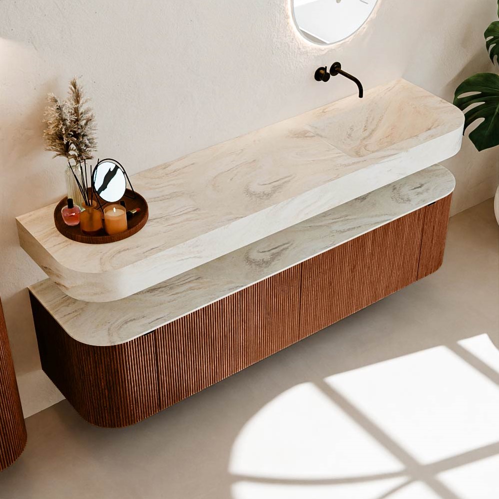 THOR-DLUX 180cm bathroom vanity set curve left + right color Ruby with ...