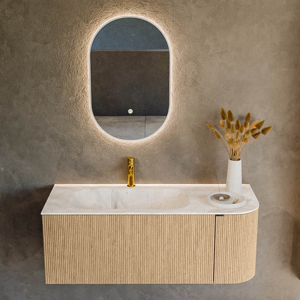 KURVE-DLUX 115cm bathroom vanity set curve Right color Oak with 1 ...
