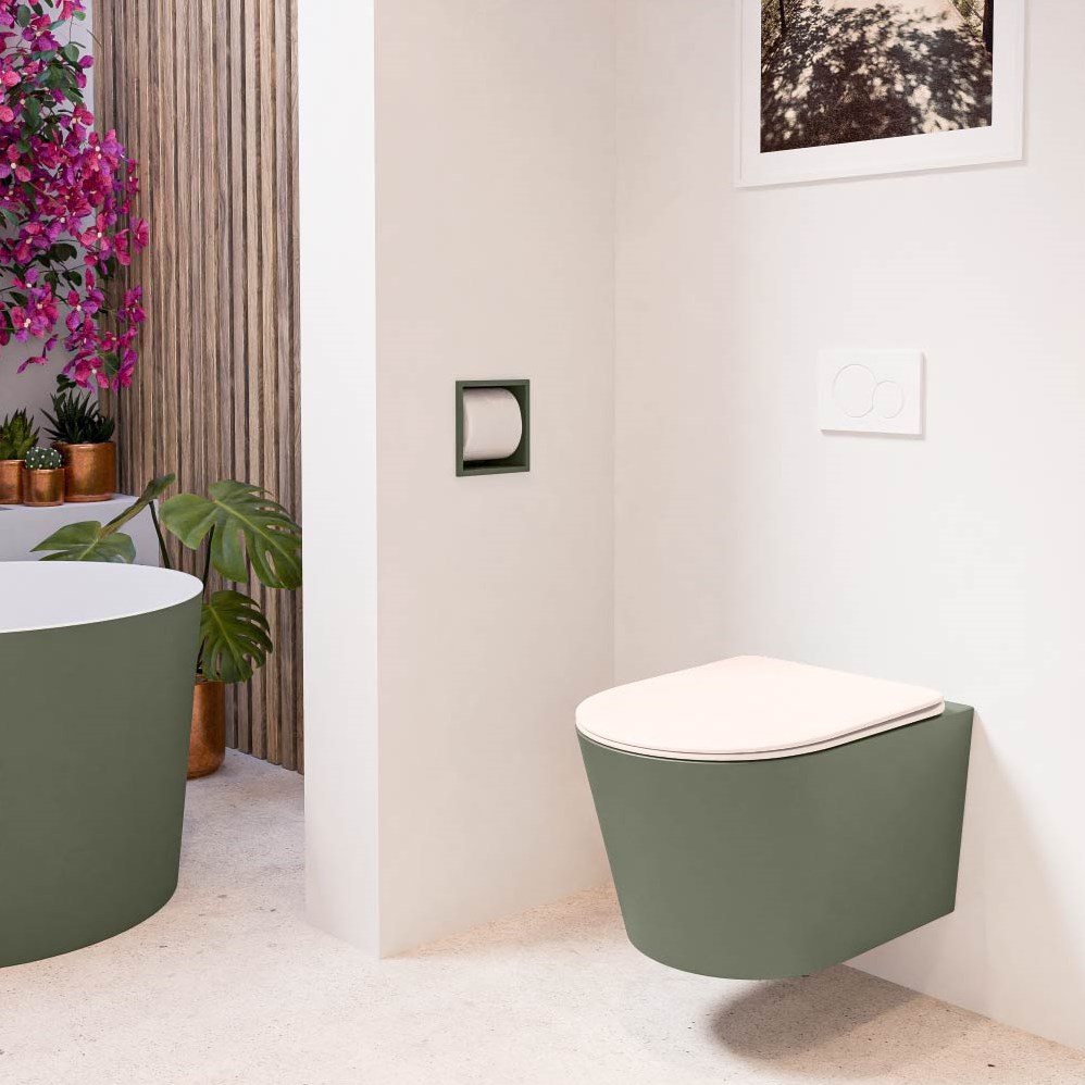 LAVIE Wall hung toilet single fire rimless deep flush Army. Toilet seat ...