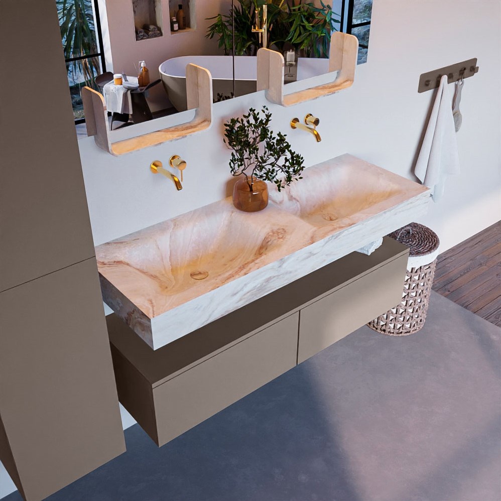 ALAN-DLUX 130cm mueble de baño Smoke 2 cajones. Lavabo CLOUD Doble sin ...