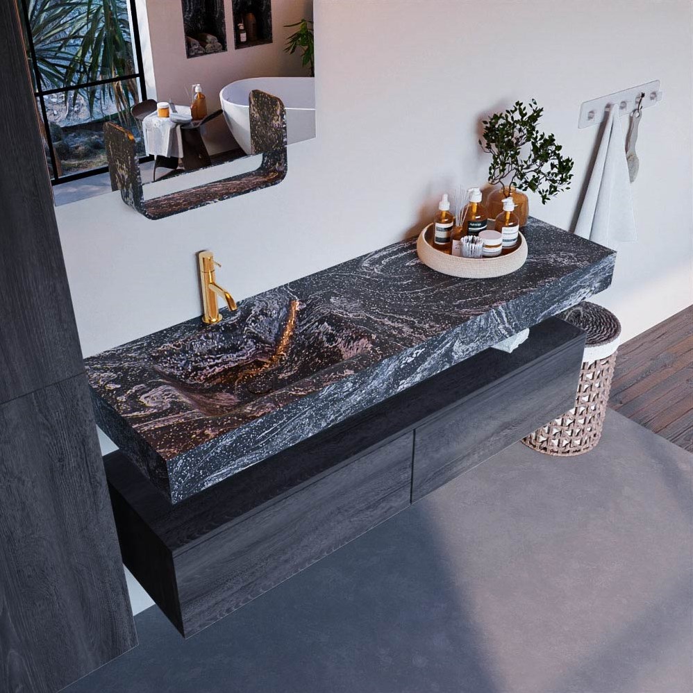ALAN-DLUX 150cm bathroom vanity set Antracite 2 drawers. Wall mounted ...