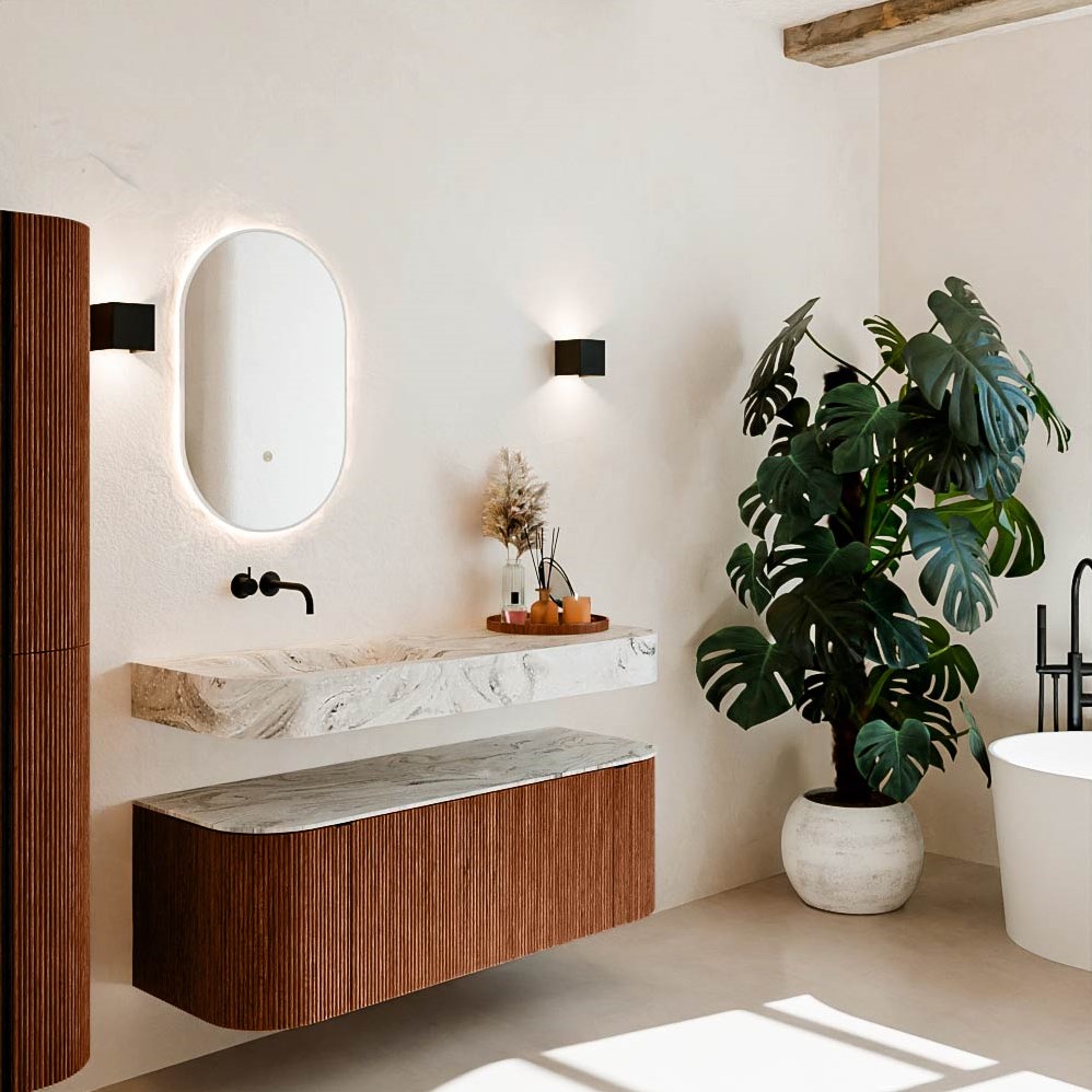 THOR-DLUX 130cm bathroom vanity set curve left + right color Ruby with ...