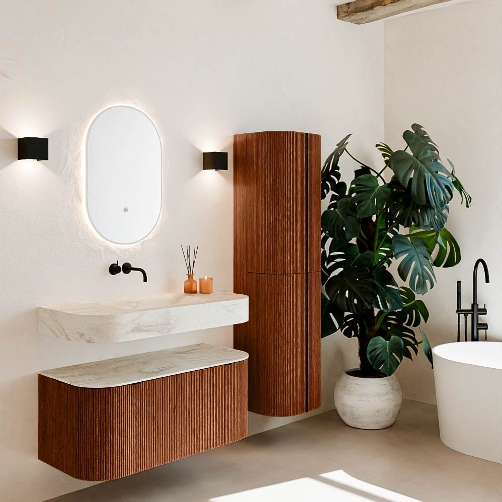 THOR-DLUX 100cm bathroom vanity set curve left + right color Ruby with ...