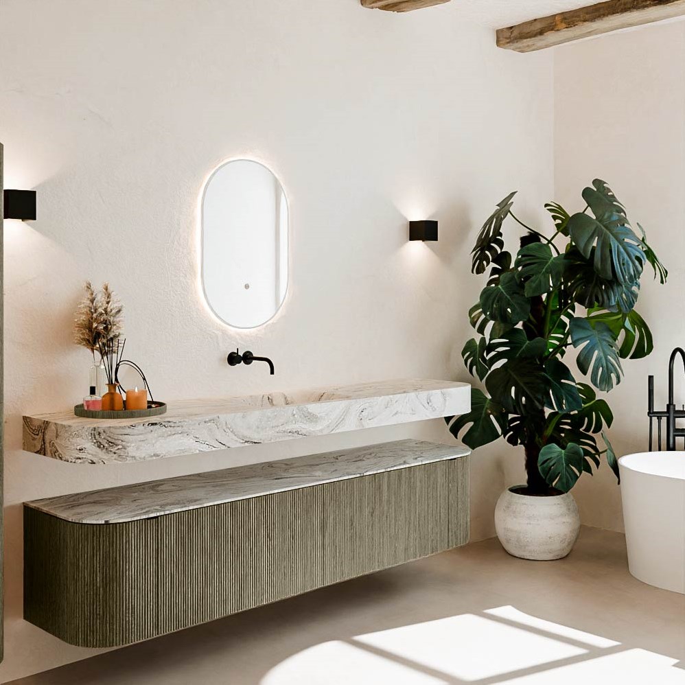 THOR-DLUX 200cm mueble de baño curva izquierda + derecha color Shadow ...
