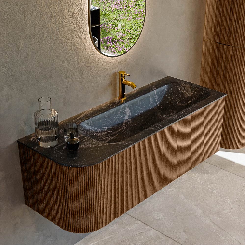 Curved Black Granite Vanity Encore 1700mm Right Hand Curved Bathroom