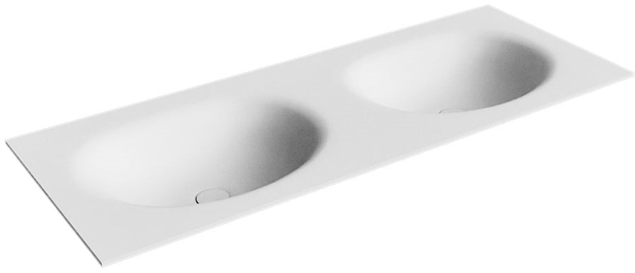 MOON Talc solid surface inbouw wastafel 120cm. Positie wasbak Dubbel.