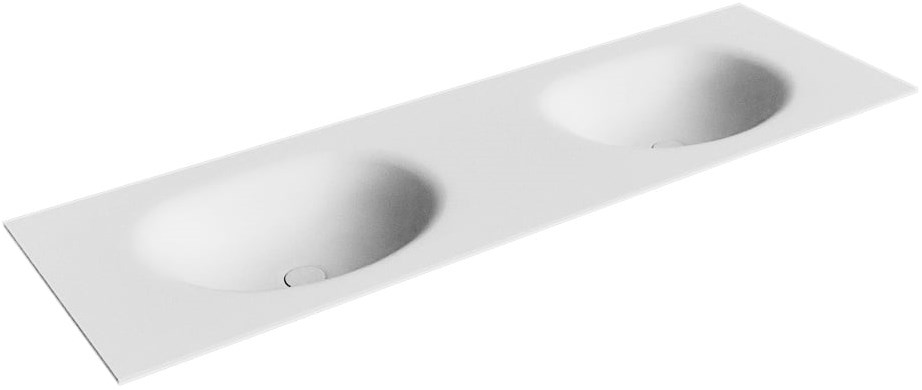 MOON Talc solid surface inbouw wastafel 150cm. Positie wasbak Dubbel.