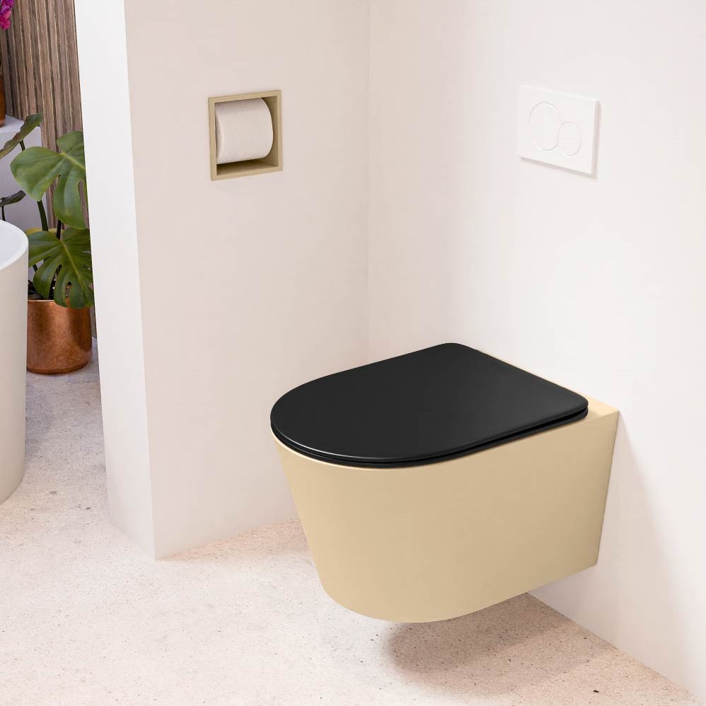 LAVIE Wall hung toilet single fire rimless deep flush Sand. Toilet seat ...